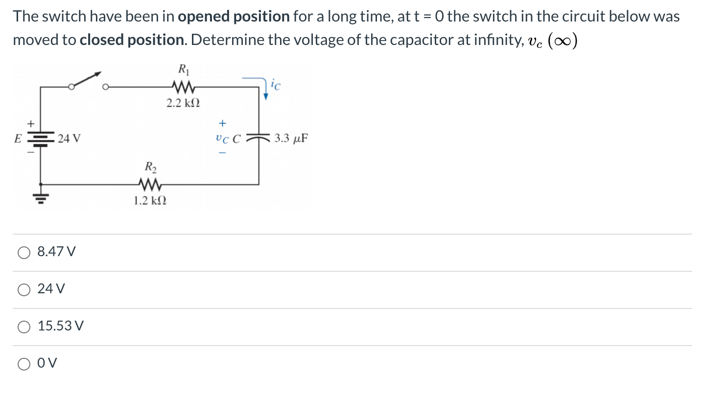 Solved The switch have been in closed position for a long | Chegg.com