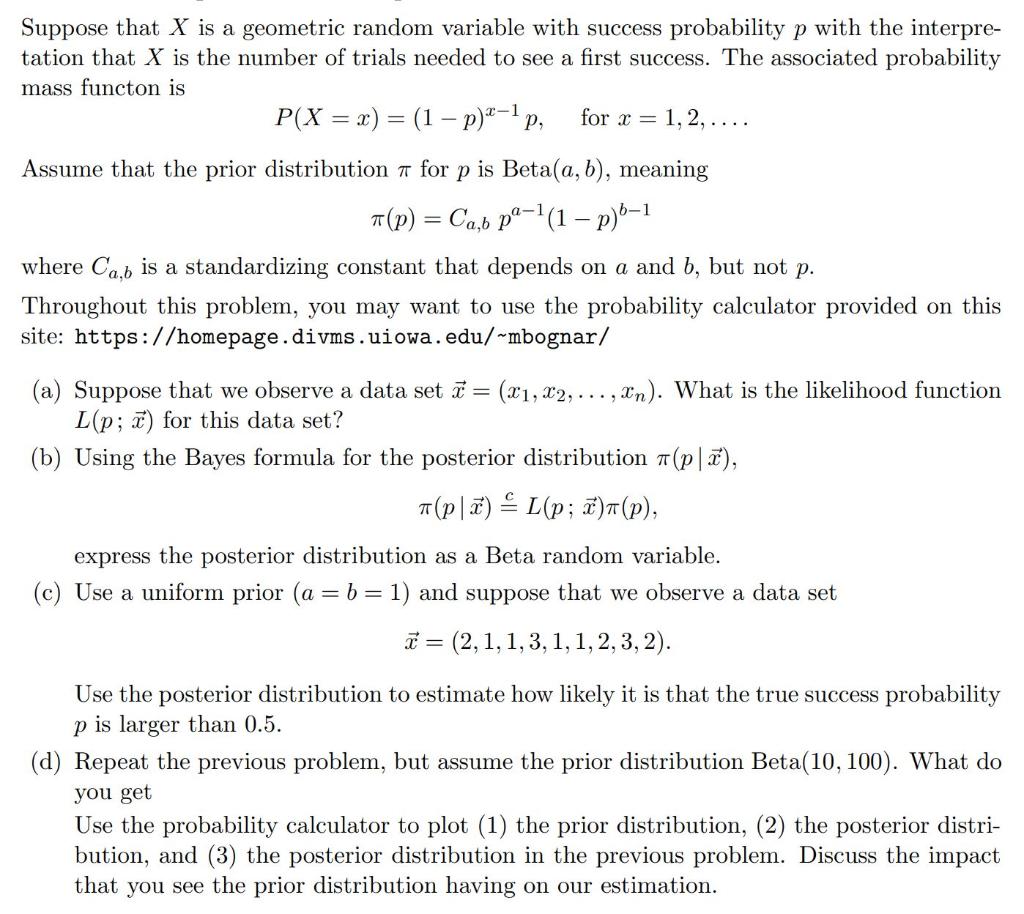 Suppose That X Is A Geometric Random Variable With
