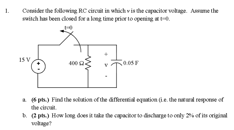 Solved Consider the following RC circuit in which v is the | Chegg.com