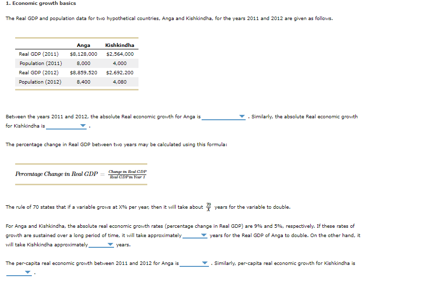 Solved 1. Economic growth basics The Real GDP and population | Chegg.com