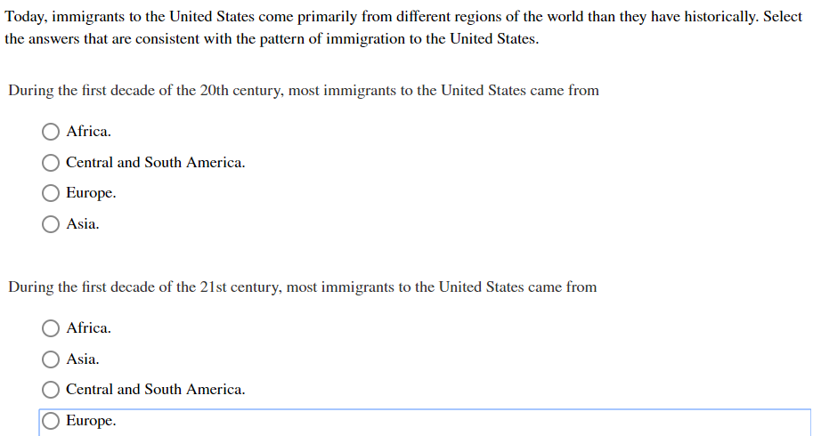 Solved Today, immigrants to the United States con the | Chegg.com