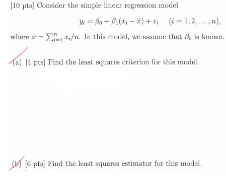 Solved [10 pts) Consider the simple linear regression model | Chegg.com
