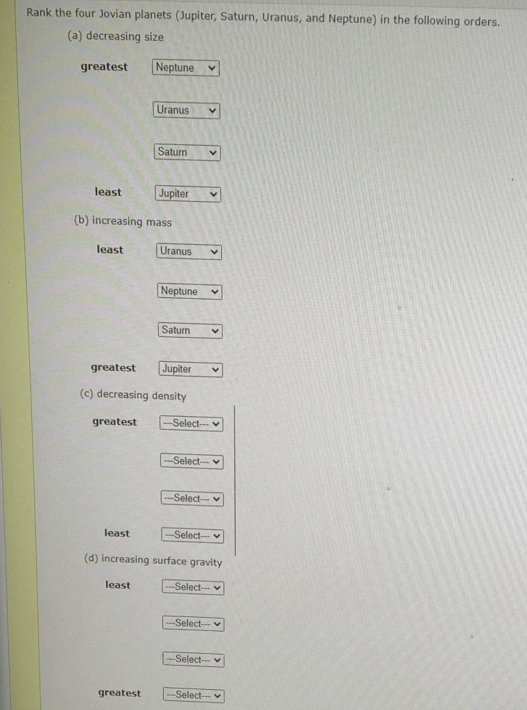 Solved Rank the four Jovian planets (Jupiter, Saturn, | Chegg.com