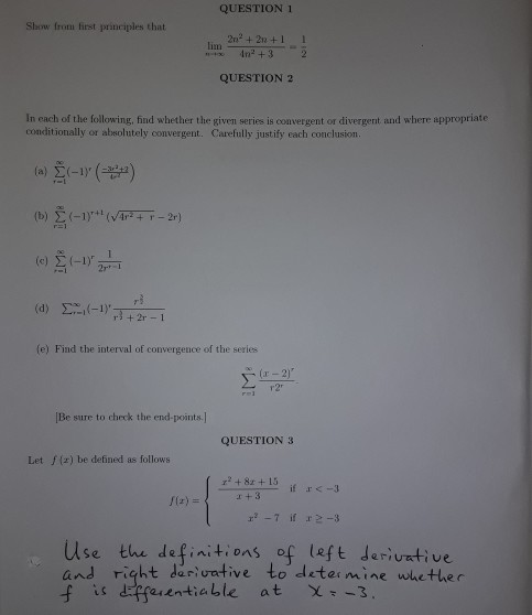 Solved QUESTION 1 Show from first principles that lim 20 | Chegg.com