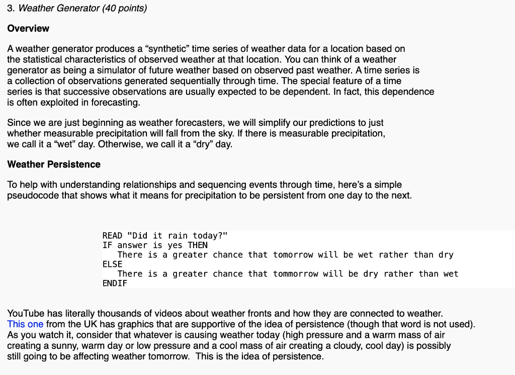 3. Weather Generator (40 points) Overview A weather | Chegg.com