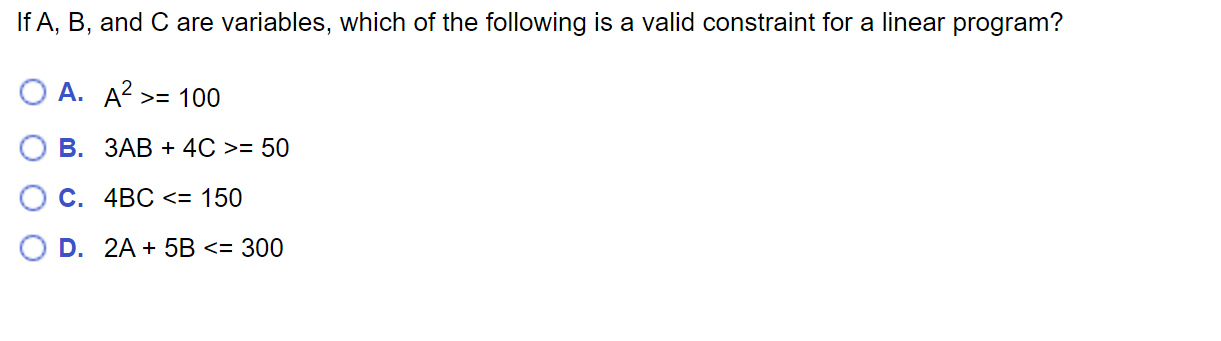 Solved If A, B, and C are variables, which of the following | Chegg.com
