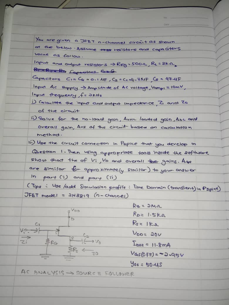 Solved You are given art value a JRET n-channel circuit as | Chegg.com