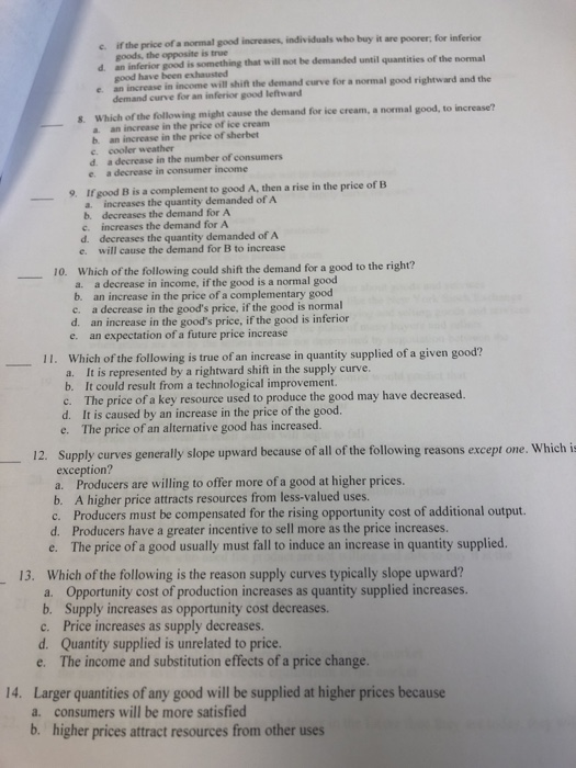 Solved c. if the price of a normal good increases, | Chegg.com