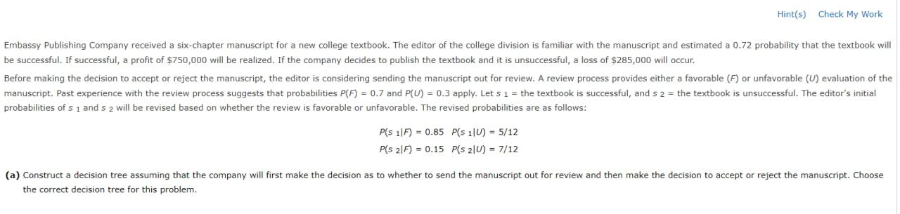 Solved Hint(s) Check My Work Embassy Publishing Company | Chegg.com