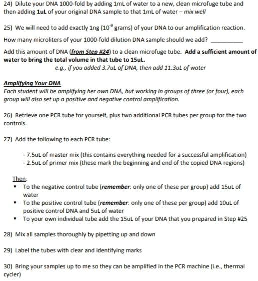 Lab Exercise \#8: Extracting and Quantitating Your | Chegg.com