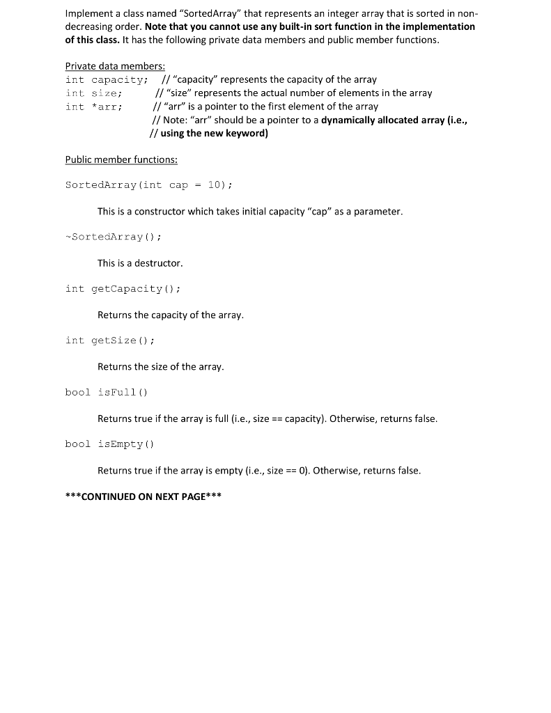 Implement a class named "SortedArray" that represents | Chegg.com