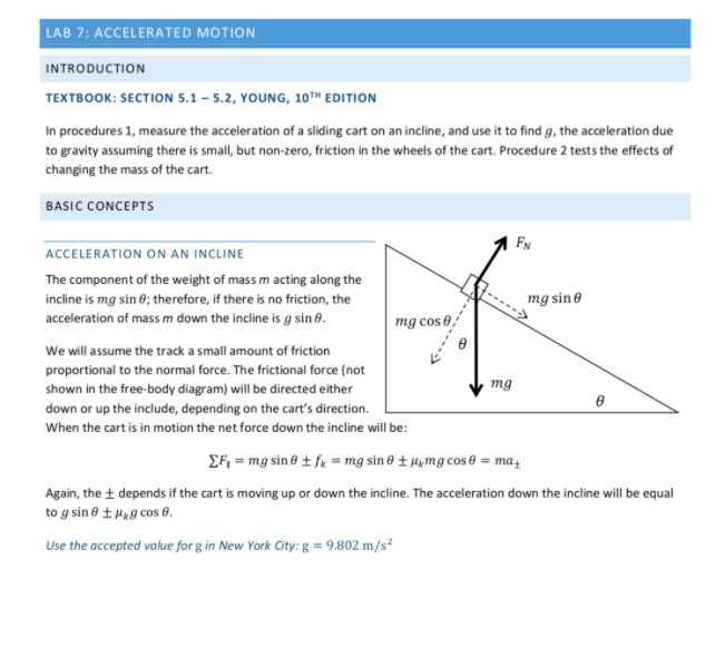 Solved LAB 7: ACCELERATED MOTION INTRODUCTION TEXTBOOK: | Chegg.com