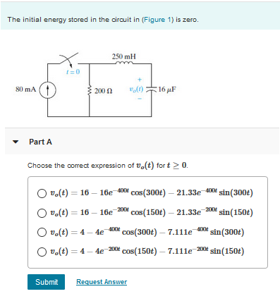 Solved The initial energy stored in the circuit in (Figure | Chegg.com