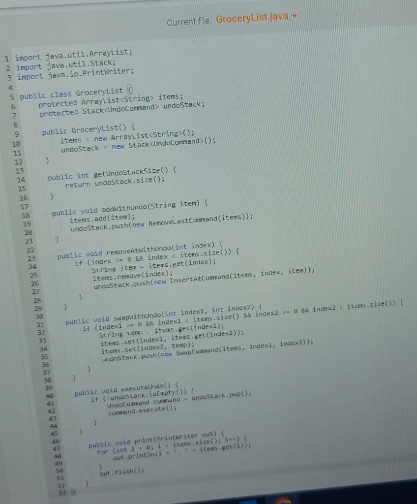 Current file: GroceryListijavan port java.util. | Chegg.com