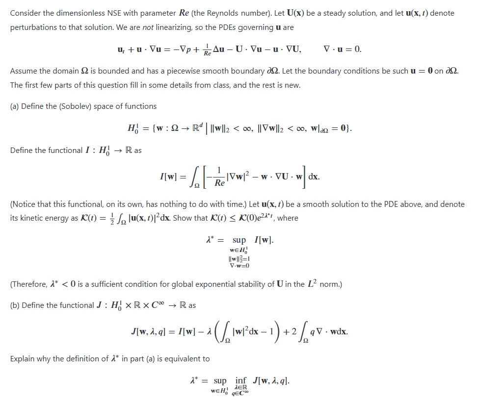 Consider the dimensionless NSE with parameter Re (the | Chegg.com