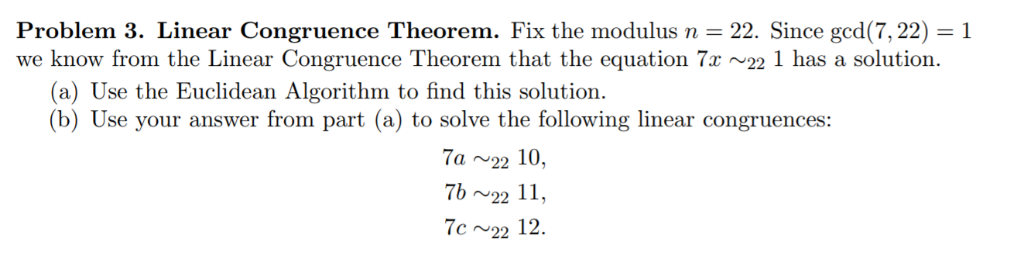 Solved Problem 3. Linear Congruence Theorem. Fix the modulus | Chegg.com