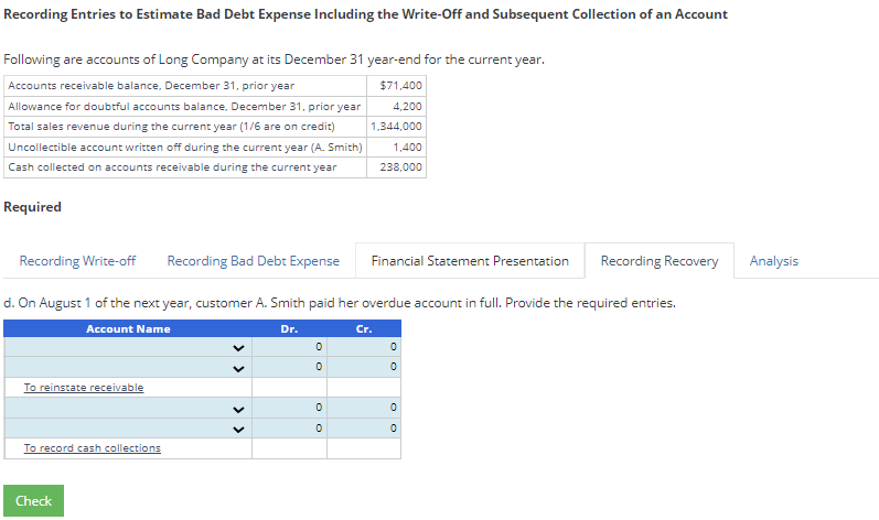 Solved Recording Entries to Estimate Bad Debt Expense | Chegg.com