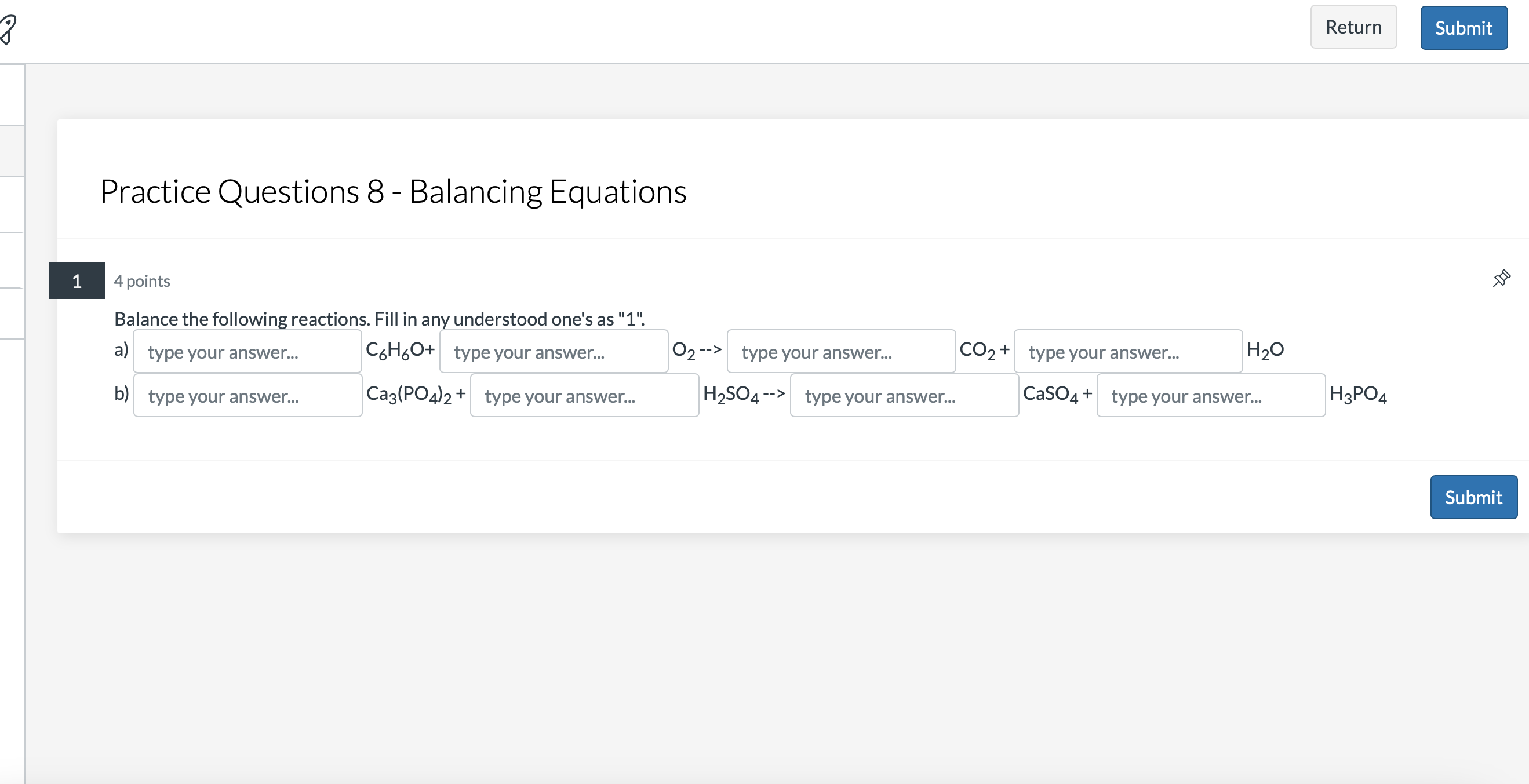 Solved Practice Questions 8 - Balancing Equations 4 points | Chegg.com