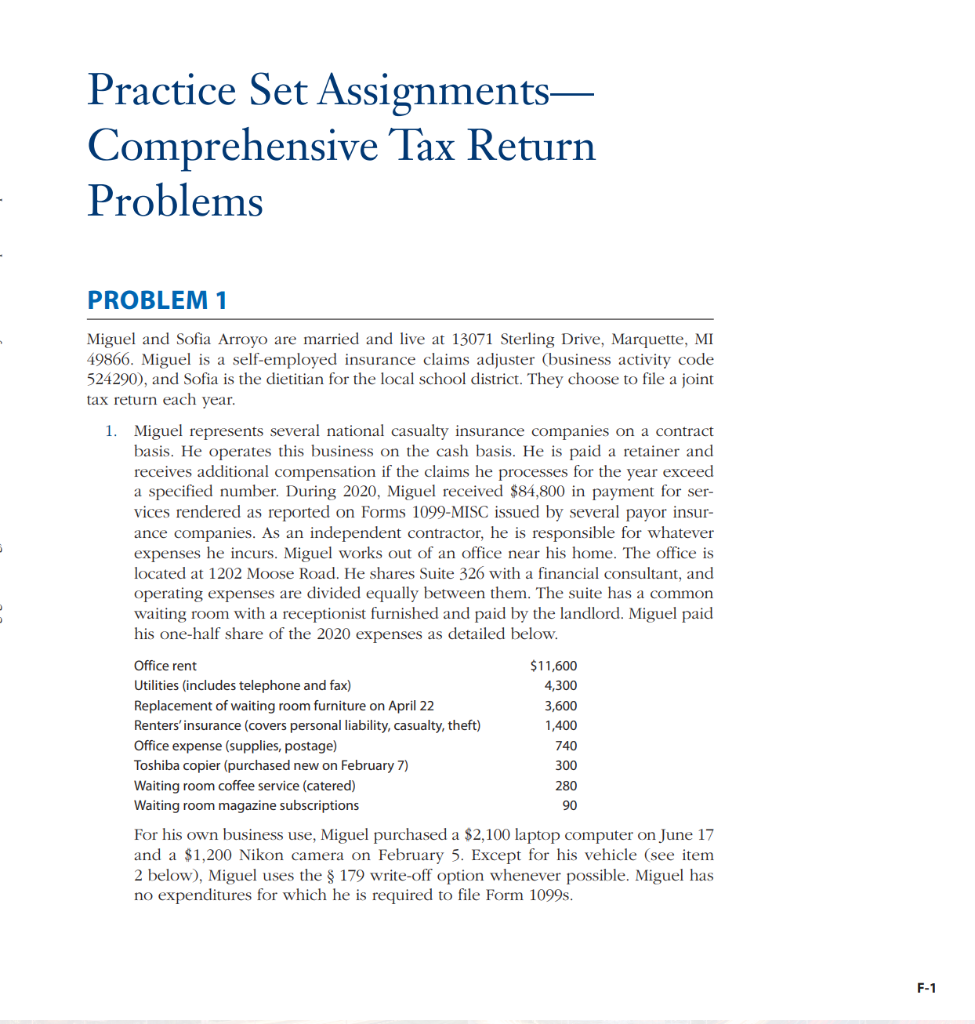 Practice Set Assignments- Comprehensive Tax Return | Chegg.com