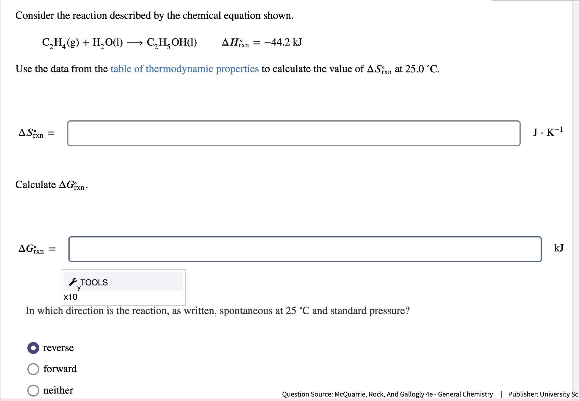Solved Consider the reaction described by the chemical | Chegg.com