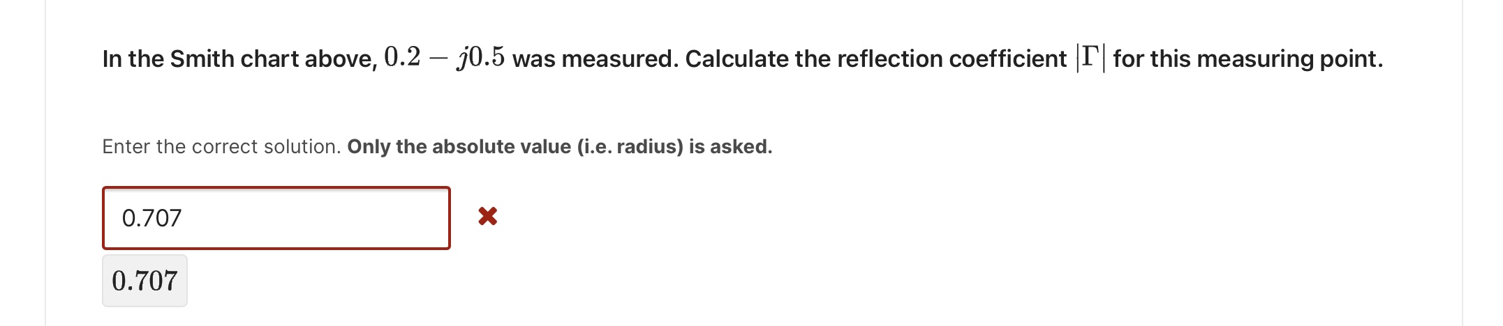 Solved In the Smith chart above, 0.2-j0.5 ﻿was measured. | Chegg.com