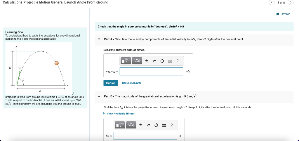 Solved Calculations Projectile Motion General Launch Angle | Chegg.com