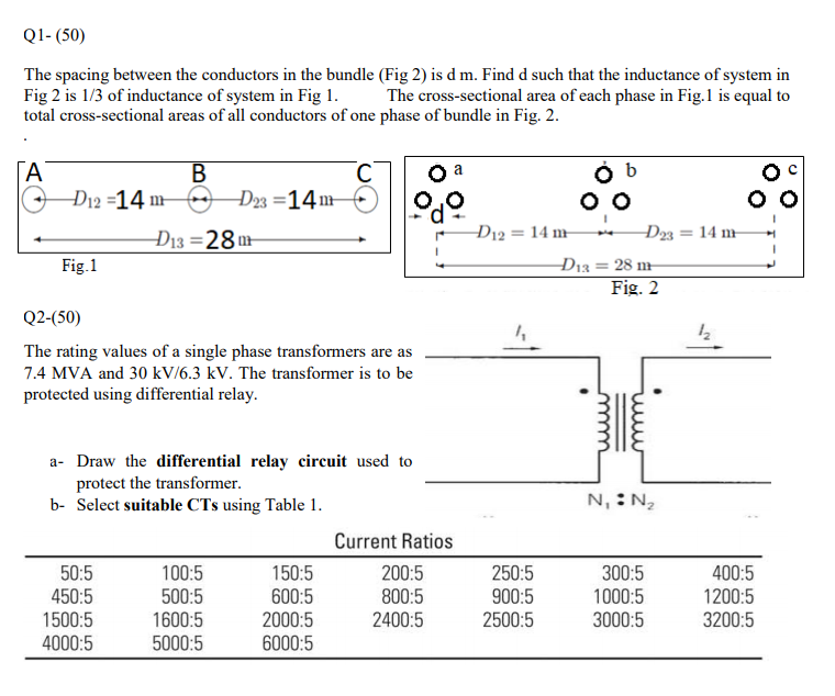 Solved Q1- (50) The spacing between the conductors in the | Chegg.com