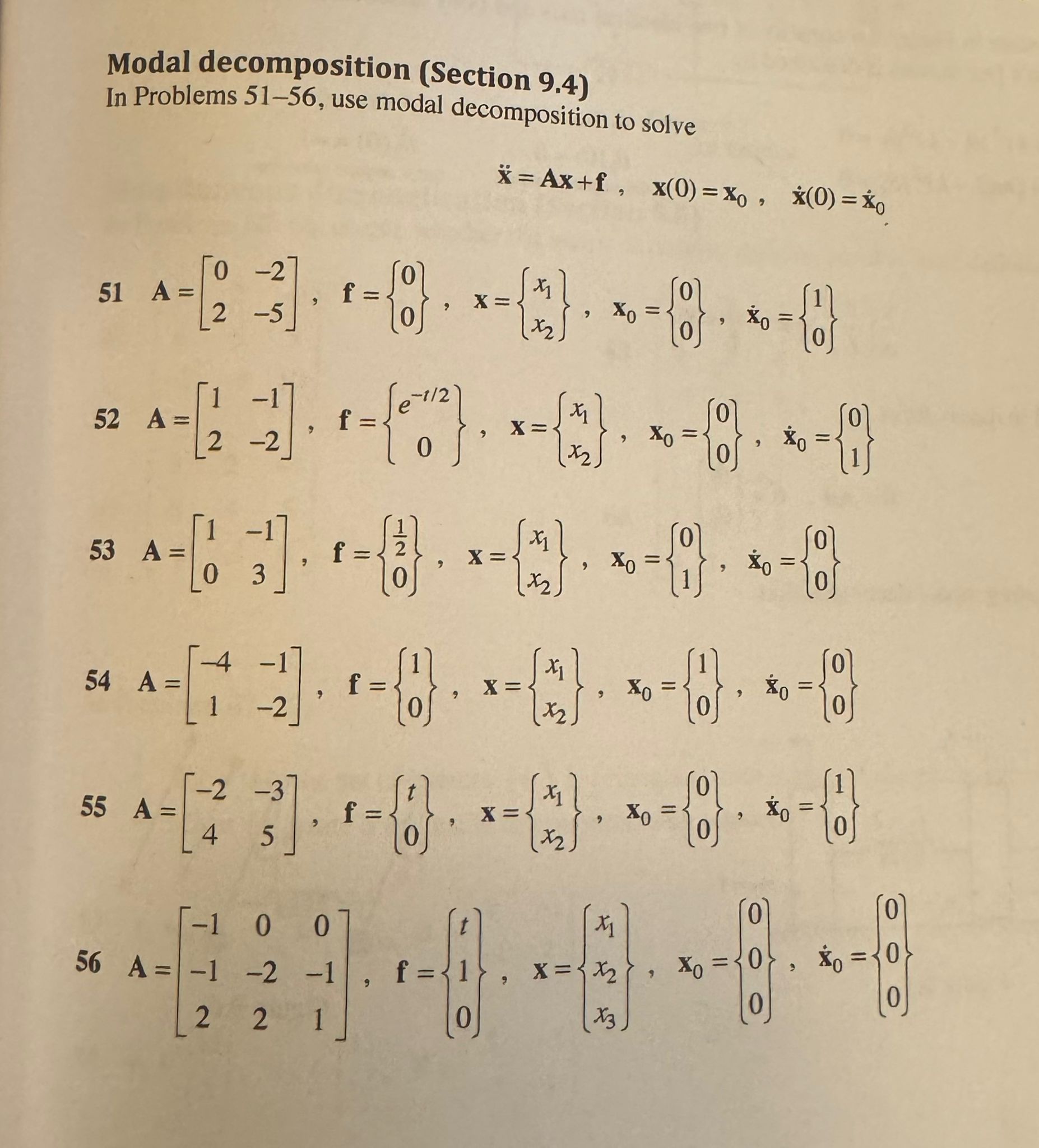 Solved 52. ﻿Please use modal decomposition to solve ONLY | Chegg.com