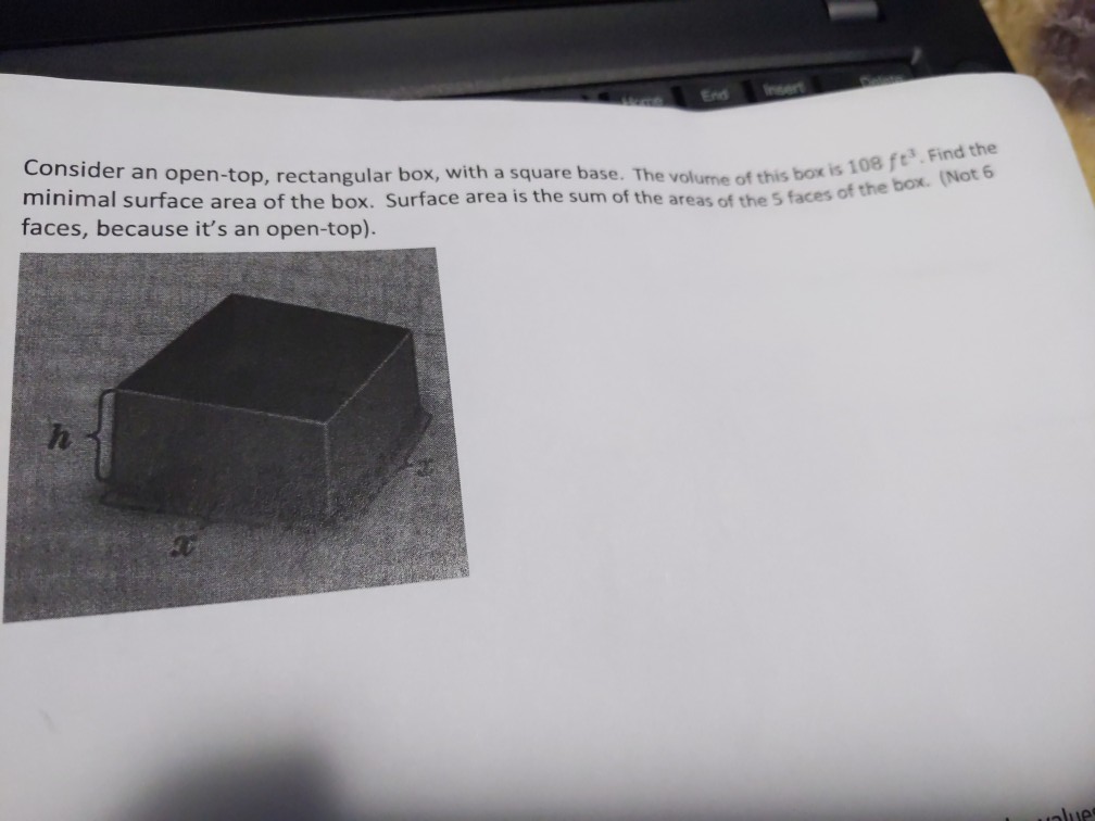 Solved Consider an open-top. rectangular box, with a square | Chegg.com