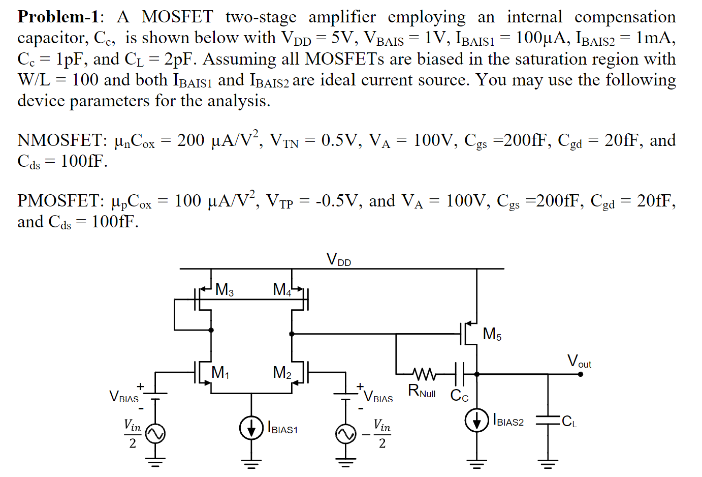 Solved = = = - = Problem-1: A MOSFET two-stage amplifier | Chegg.com
