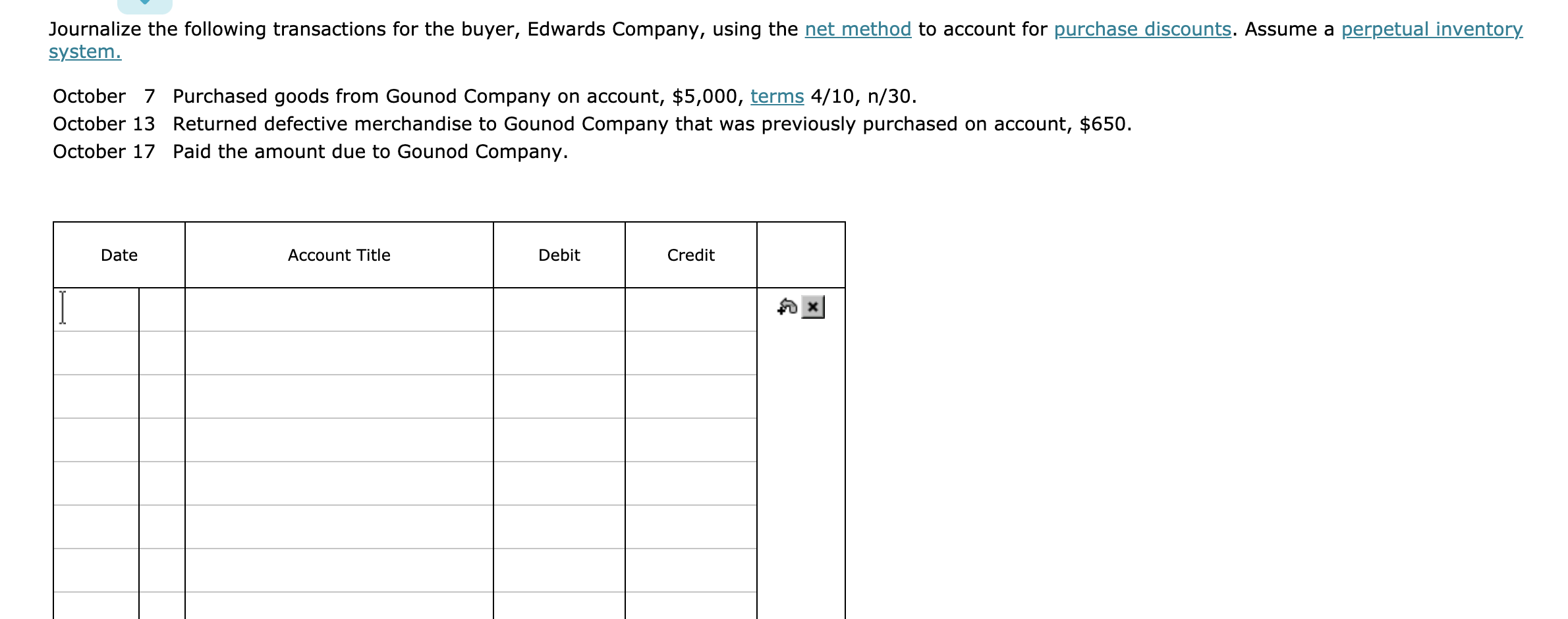 Solved Journalize the following transactions for the buyer, | Chegg.com