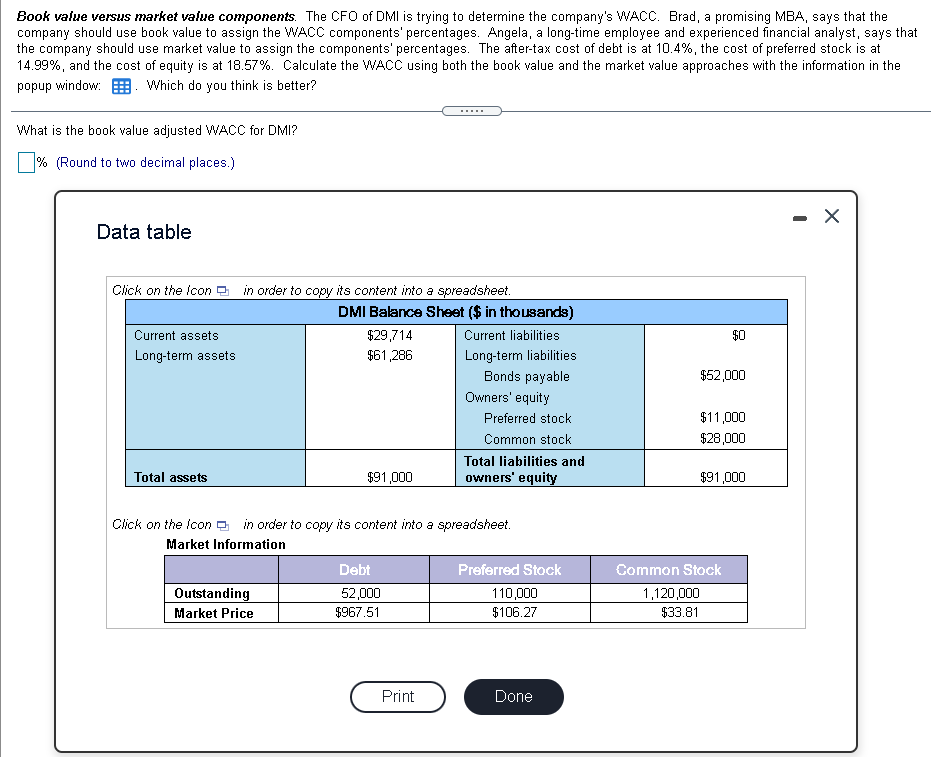 Solved Book value versus market value components. The CFO of | Chegg.com