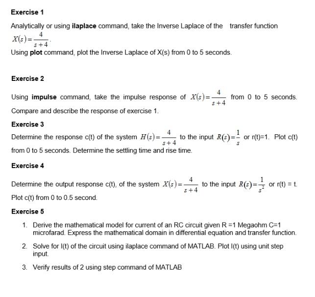 Solved Exercise 1 Analytically or using ilaplace command, | Chegg.com