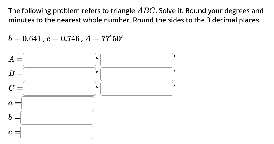 Solved The following problem refers to ﻿triangle ABC. Solve | Chegg.com