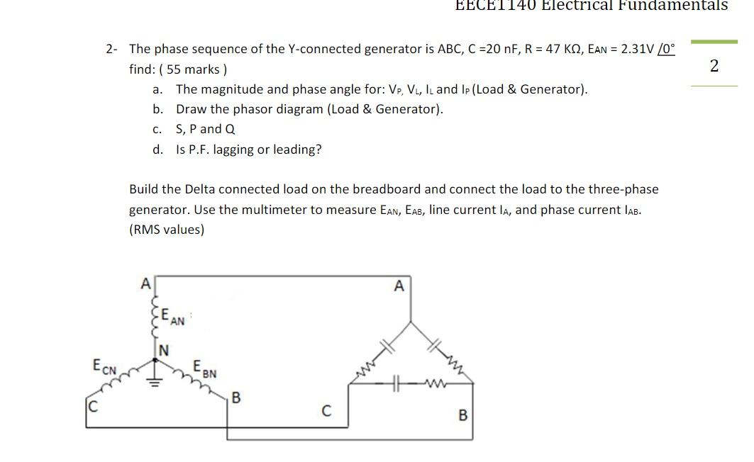 Solved 2- The phase sequence of the Y-connected generator is | Chegg.com