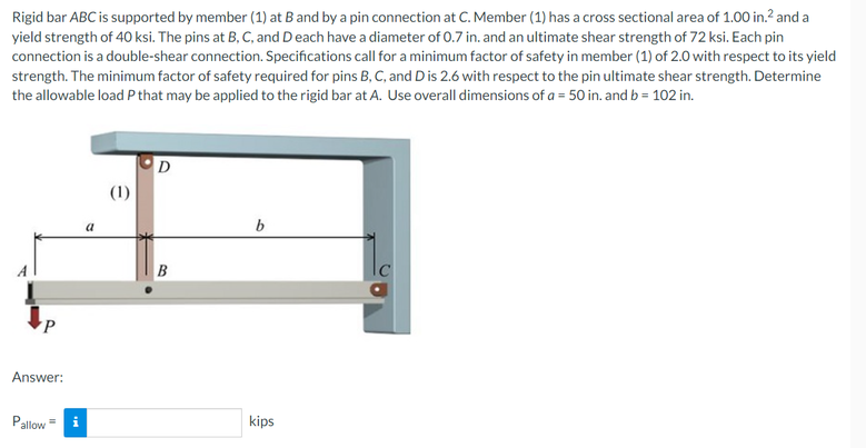 Solved Rigid bar ABC is supported by member (1) at B and by | Chegg.com