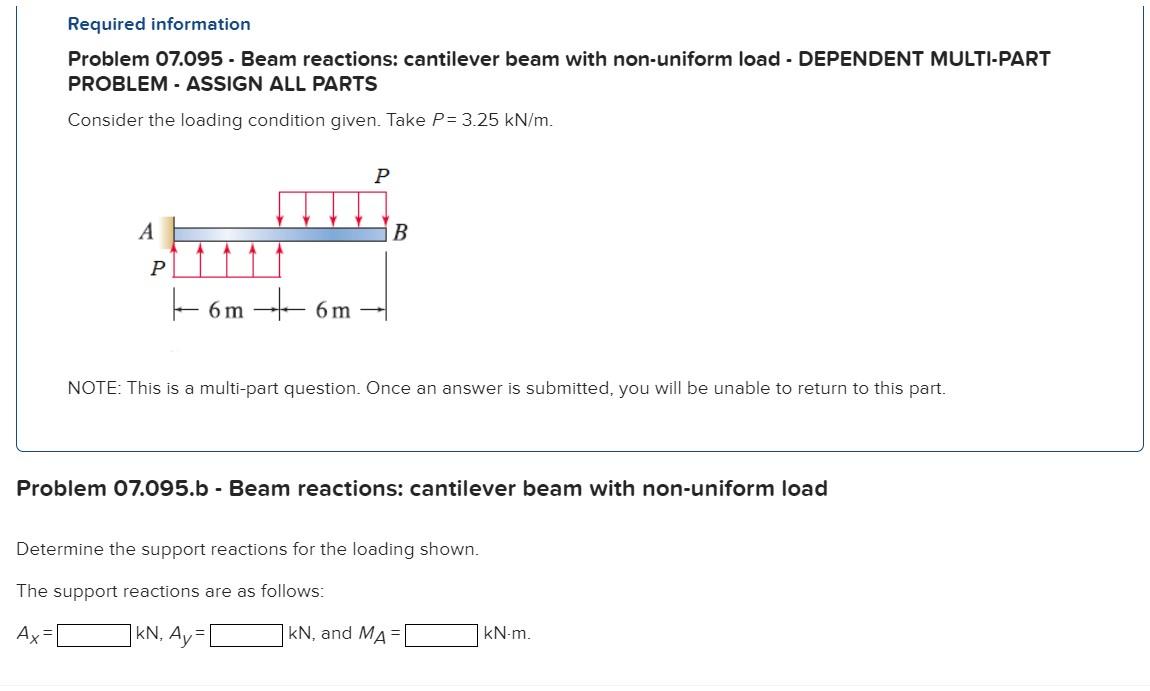 Solved Problem 07.095 - Beam reactions: cantilever beam with | Chegg.com