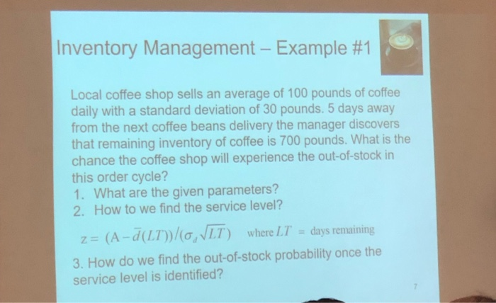 Solved Inventory Management-Example #1 Local coffee shop | Chegg.com