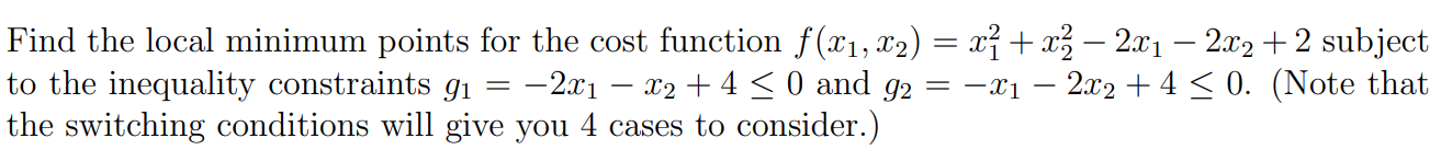 Solved Find the local minimum points for the cost function | Chegg.com