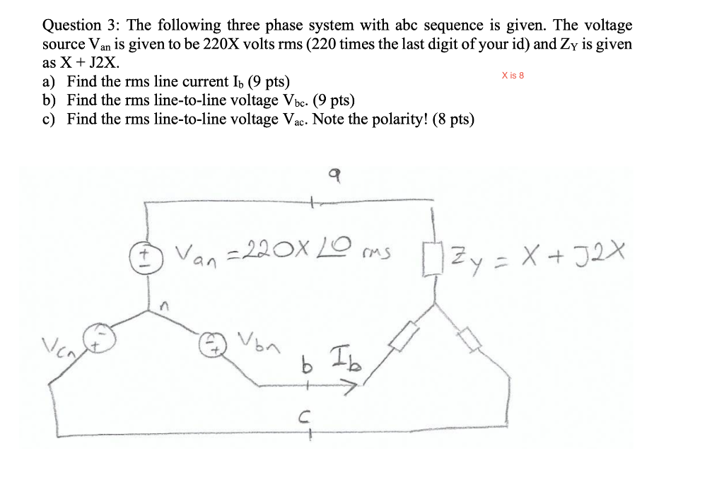 Solved Question 3: The following three phase system with abc | Chegg.com