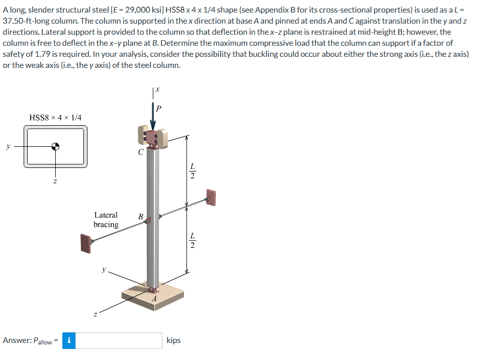 Solved A long, slender structural steel [E = 29,000 ksi] | Chegg.com