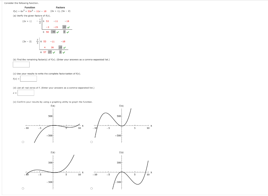 Solved Consider the following function, Function Factors fx) | Chegg.com