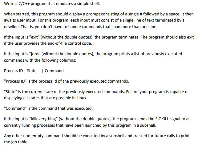Write a C/C++ program that emulates a simple shell. | Chegg.com Write a C/C++ program that emulates a simple shell. | Chegg.com