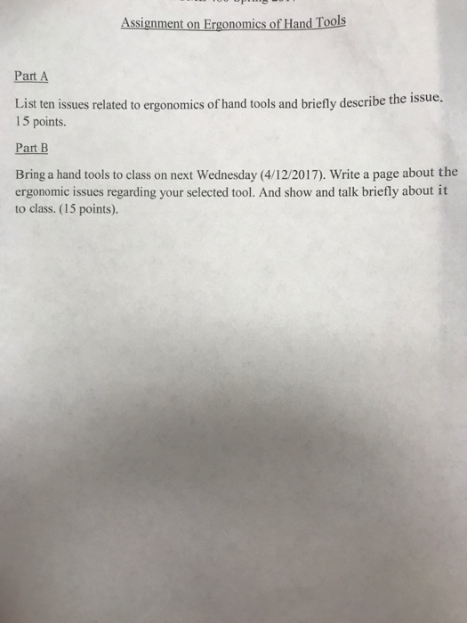Solved Assignment on Ergonomics of Hand tools | Chegg.com