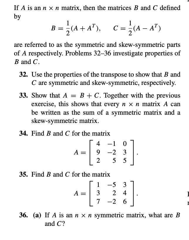 Solved If A is an n×n matrix, then the matrices B and C | Chegg.com