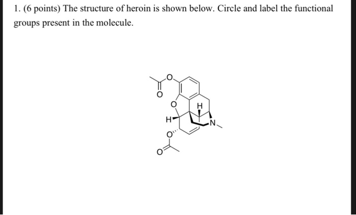 Solved 1. (6 points) The structure of heroin is shown below. | Chegg.com