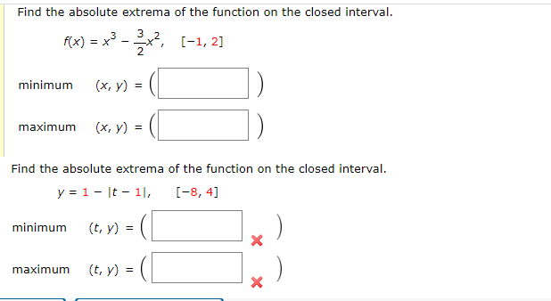 Solved Find the absolute extrema of the function on the | Chegg.com