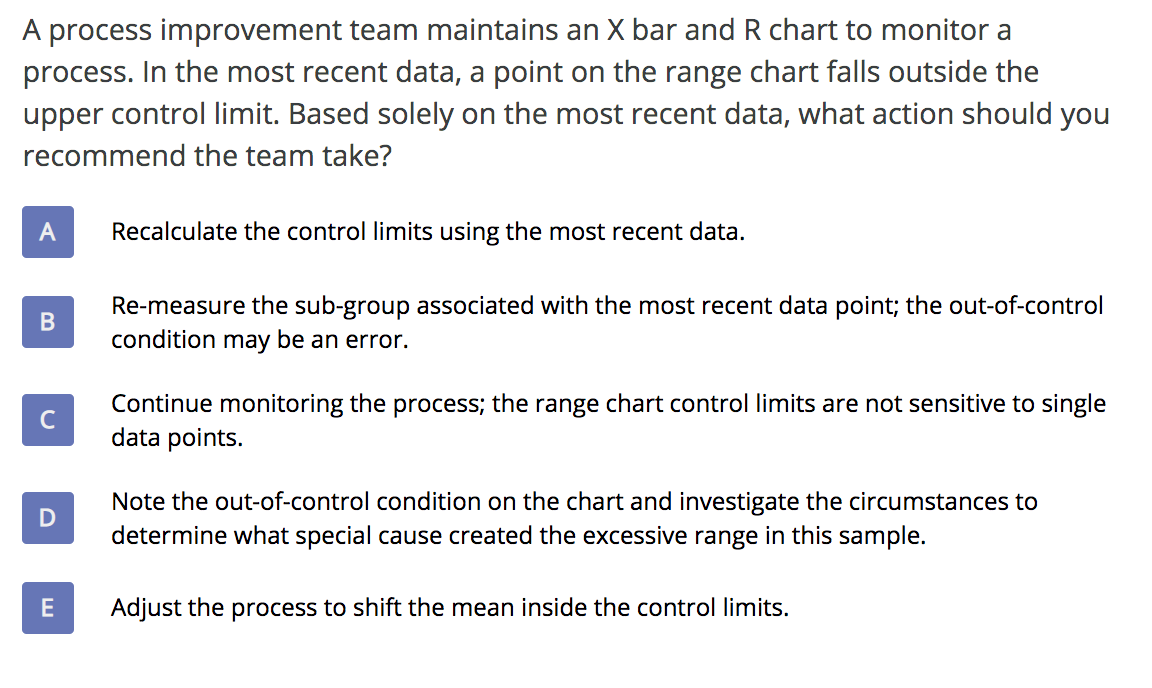 Solved A process improvement team maintains an X bar and R | Chegg.com