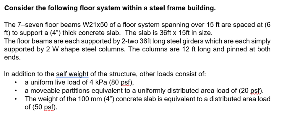 Solved Consider the following floor system within a steel | Chegg.com