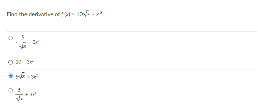 Solved d the derivative of f(x)=10x+x−3 | Chegg.com